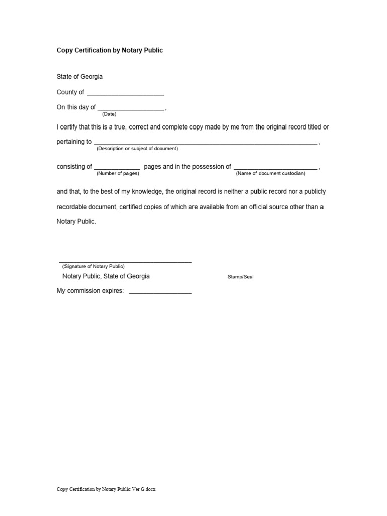 Notary Copy Certification Template | PDF
