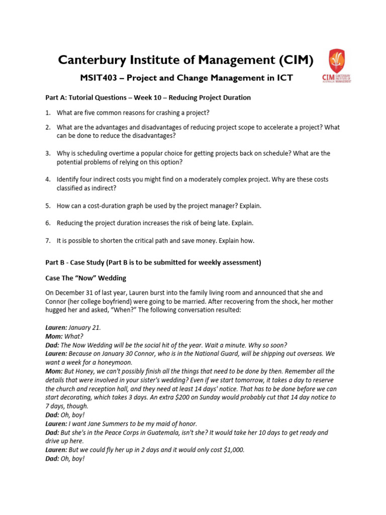 MSIT403 Week 11 Tutorial Questions | PDF | Bridesmaid