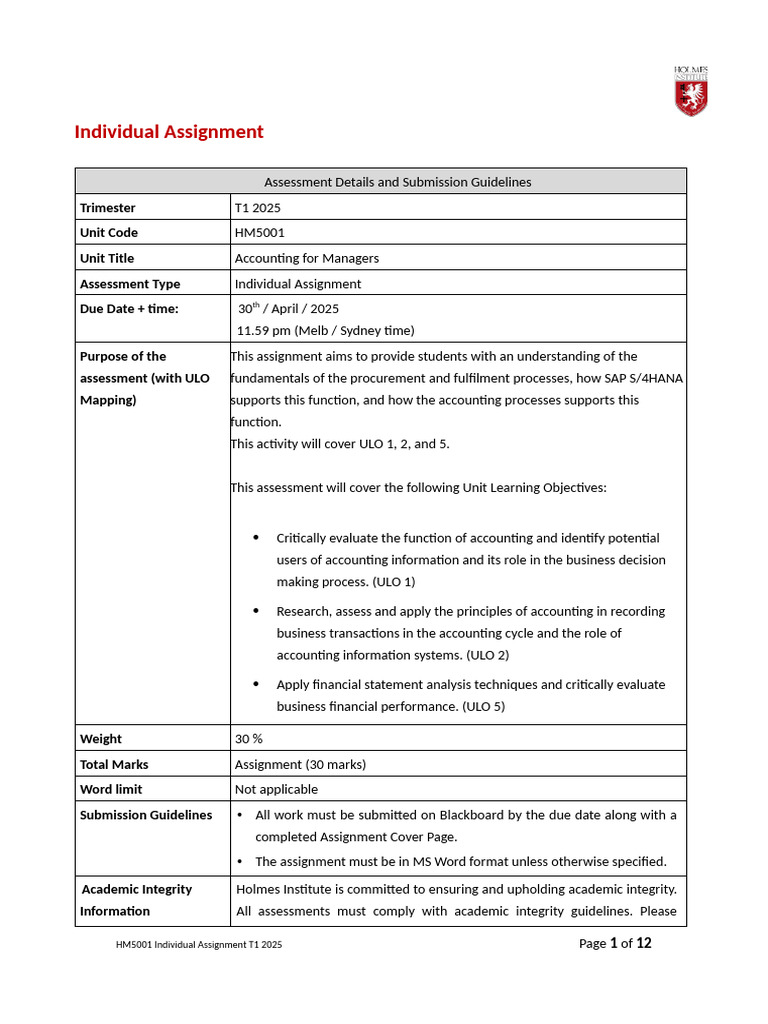 HM5001 2025 T1 BM1 Individual Assignment v1 | PDF | Plagiarism