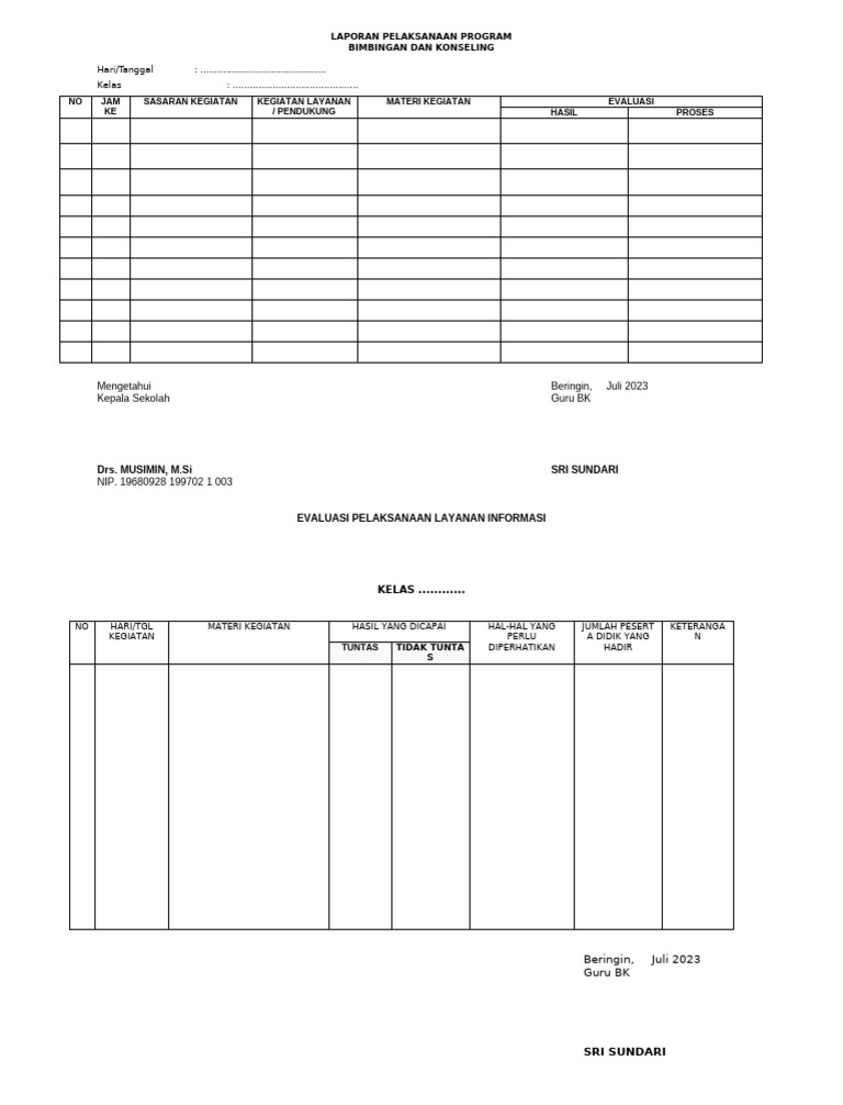 LAPORAN PELAKSANAAN PROGRAM BK | PDF