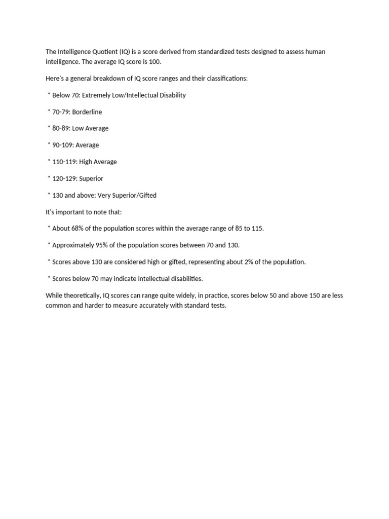 Understanding IQ Score Ranges and Classifications | PDF