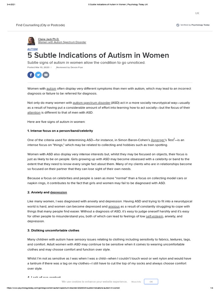 Autism Signs in Women: 5 Subtle Indicators | PDF | Autism | Asperger ...
