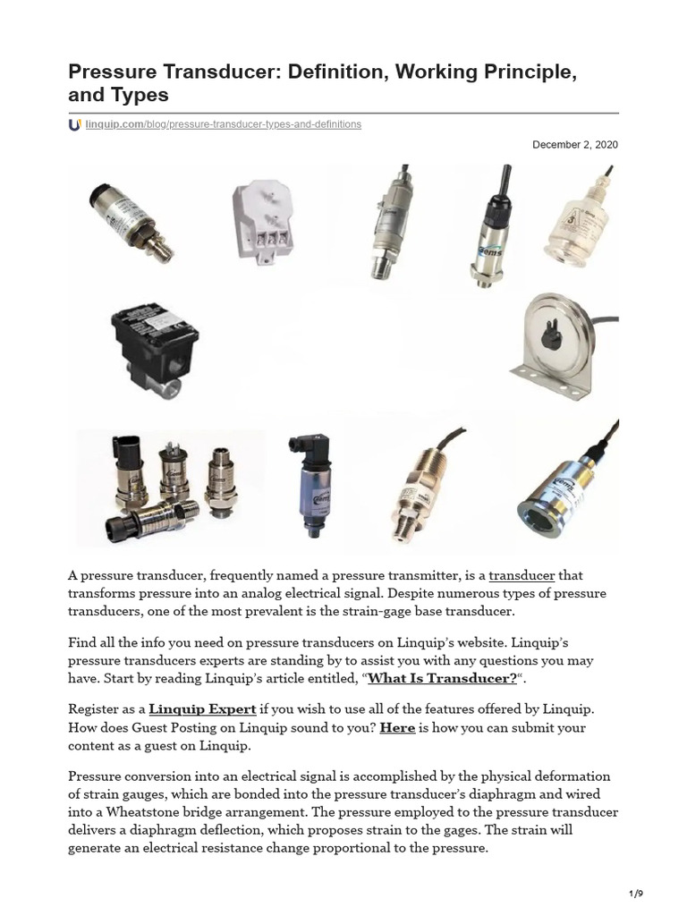 Pressure Transducer Definition Working Principle and Types | PDF ...