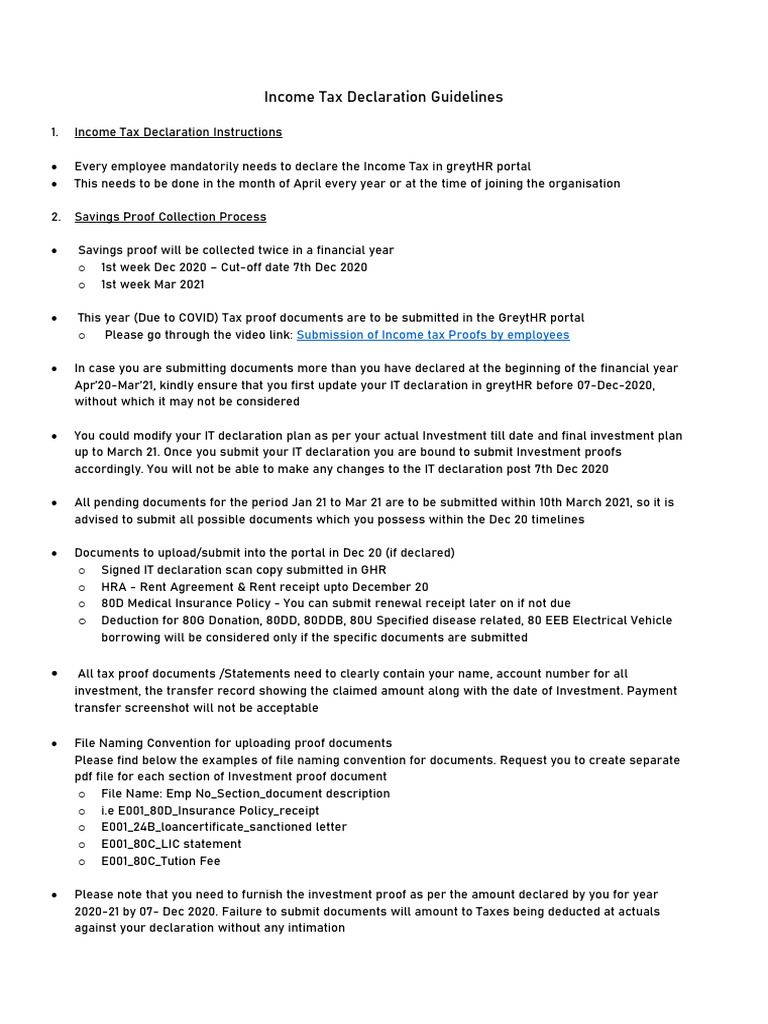 Income Tax Declaration Process 2021 | PDF | Payments | Government Finances
