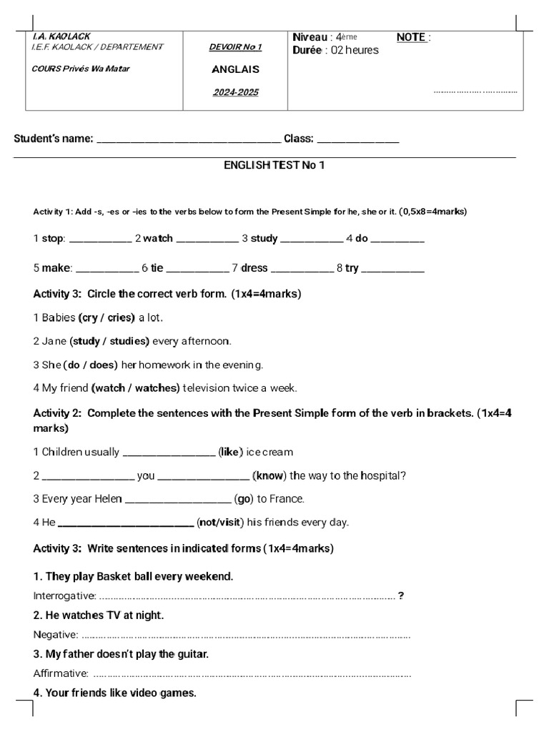 Devoir 1 4e A_phoenix | PDF