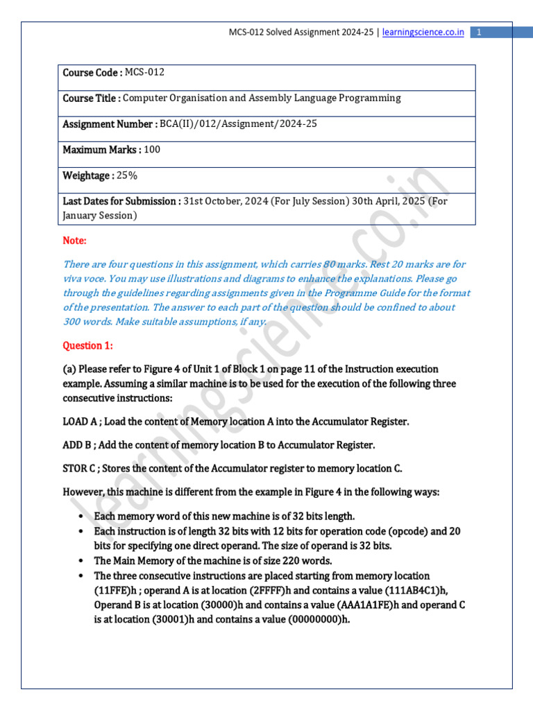 MCS012 SOLVED ASSIGNMENT 2024-25 | PDF | Cpu Cache | Computer Data Storage