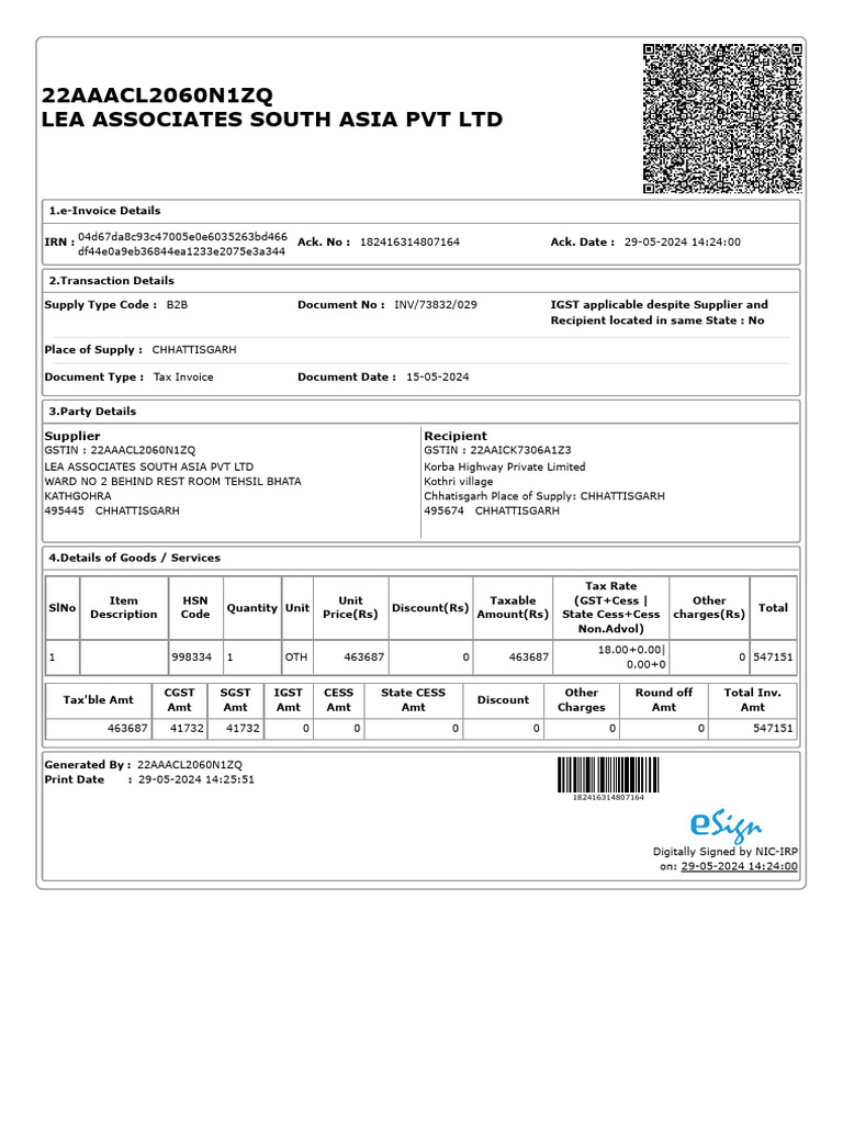 e-Invoice Details for LEA Associates | PDF | Invoice | Business
