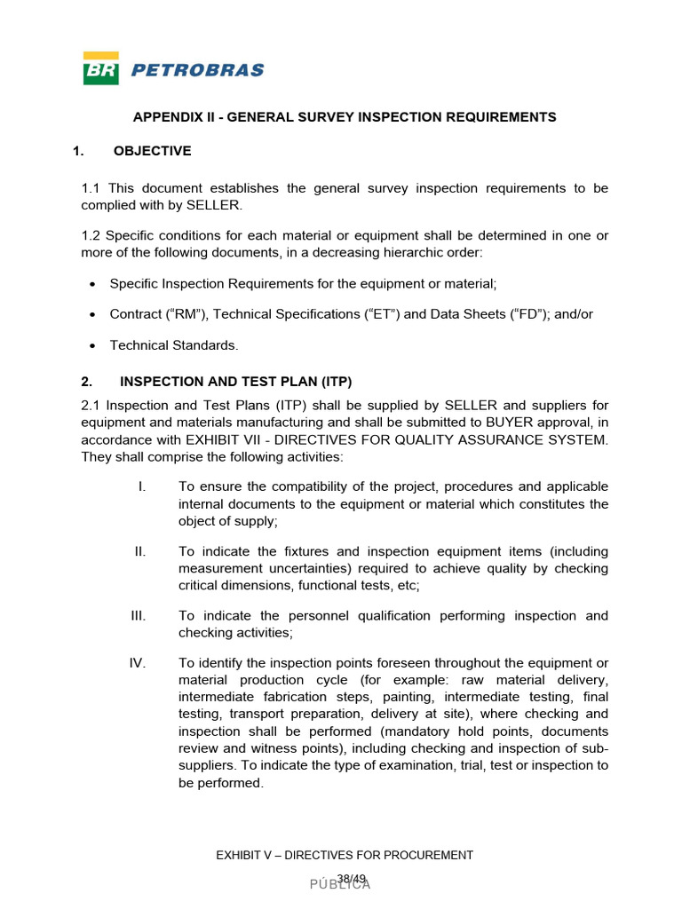 Exhibit V Appendix Ii - General Survey Inspection Requirement | PDF | Quality