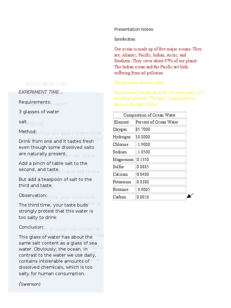 Experiment Time... : Presentation Notes | PDF | Oil Spill | Seawater