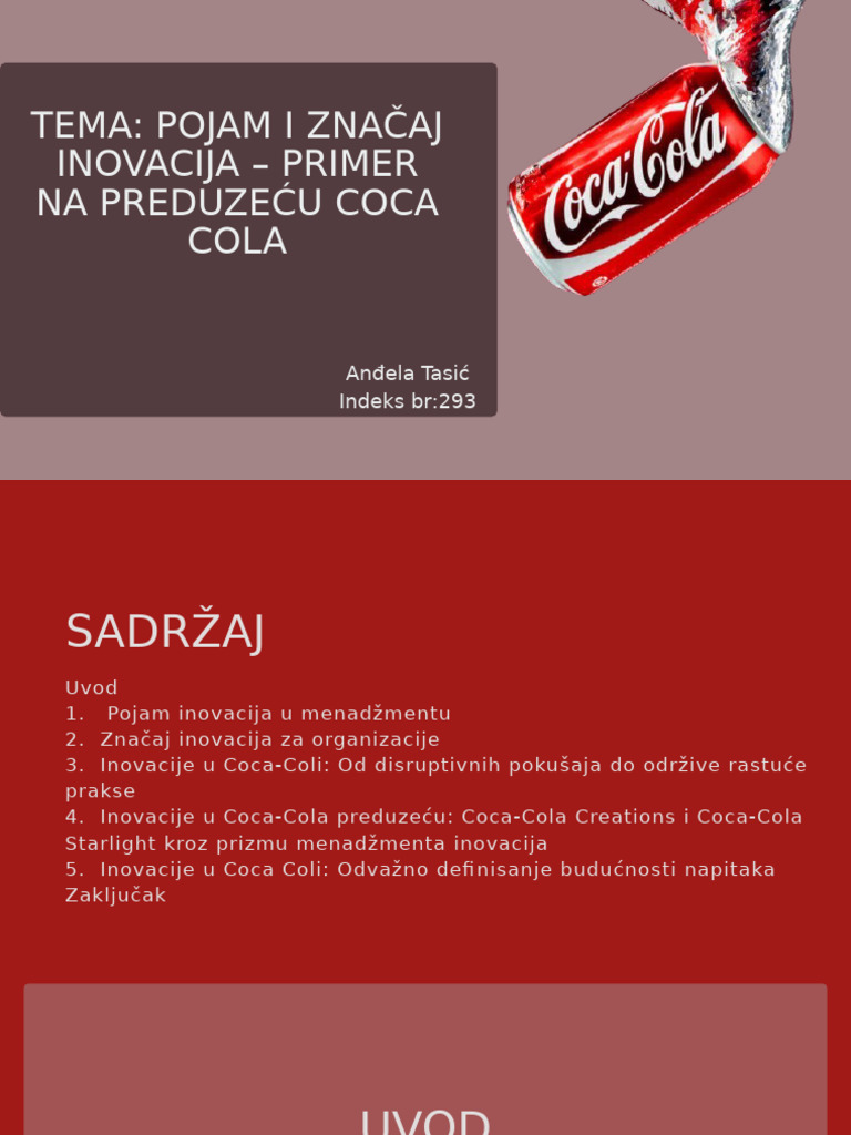 Pojam I Značaj Inovacija - Primer Na Preduzeću Coca Cola | PDF