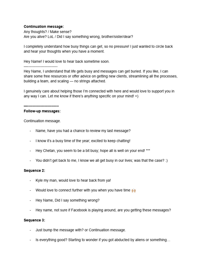 Follow Up & Continuation Message | PDF