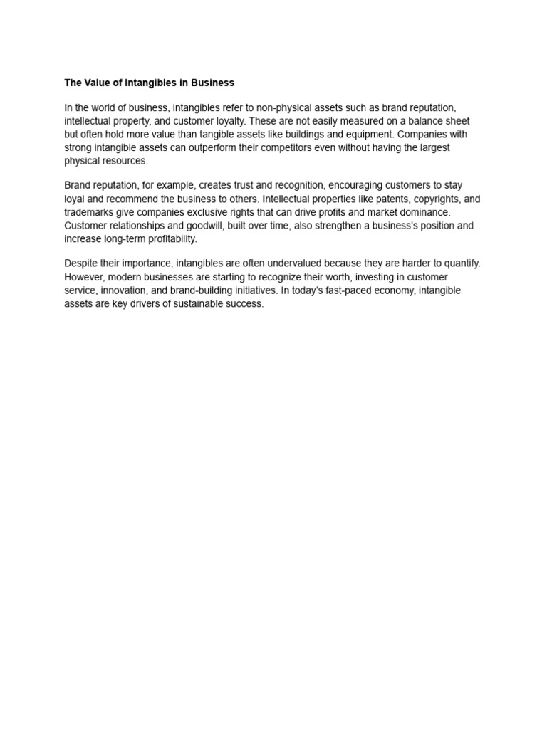 The Value of Intangibles in Business | PDF