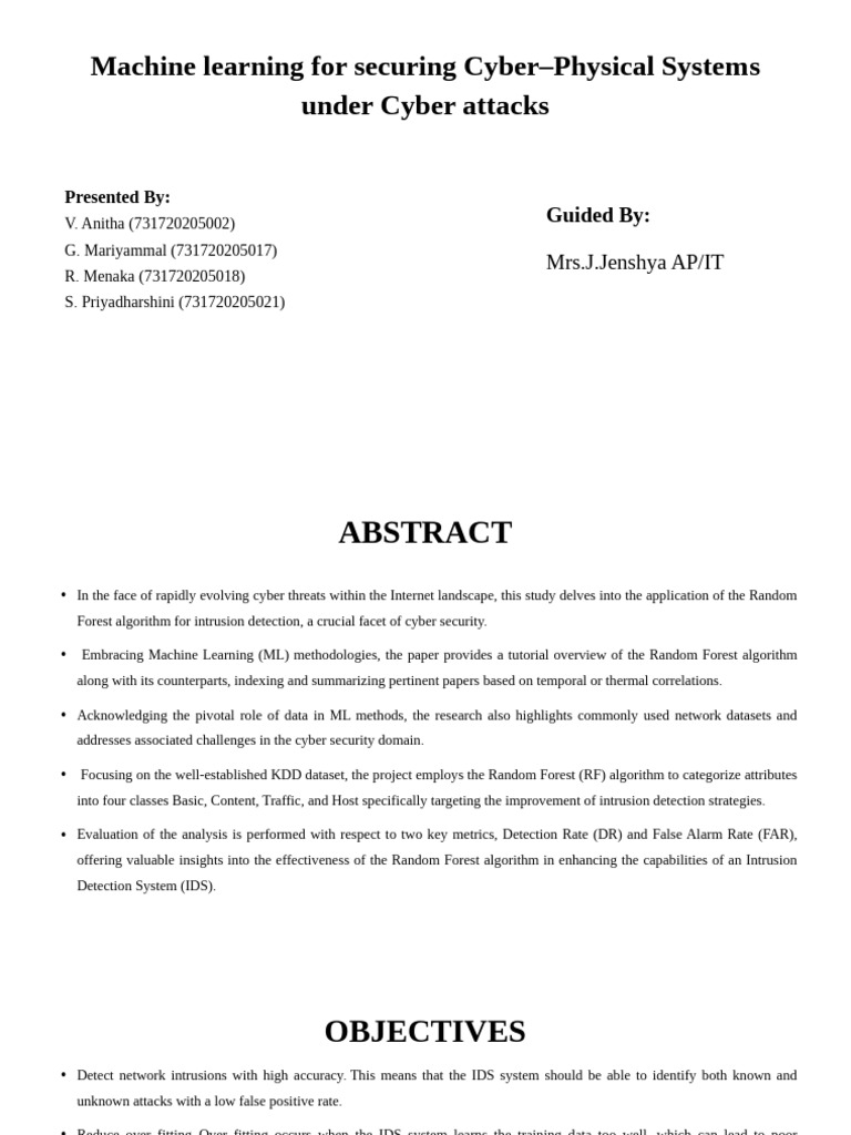 Machine Learning For Securing Cyber-Physical Systems Under Cyber Attacks | PDF | Machine ...