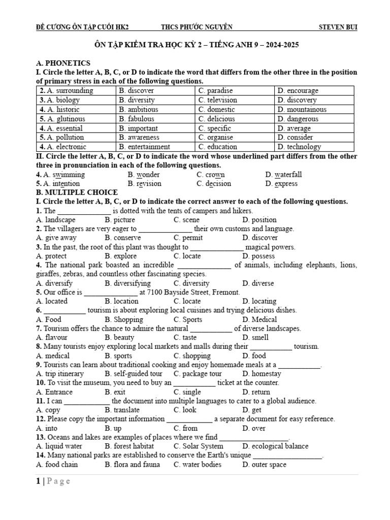 De Cuong Cuoi HK 2 - Anh 9 | PDF | Tourism | Communication