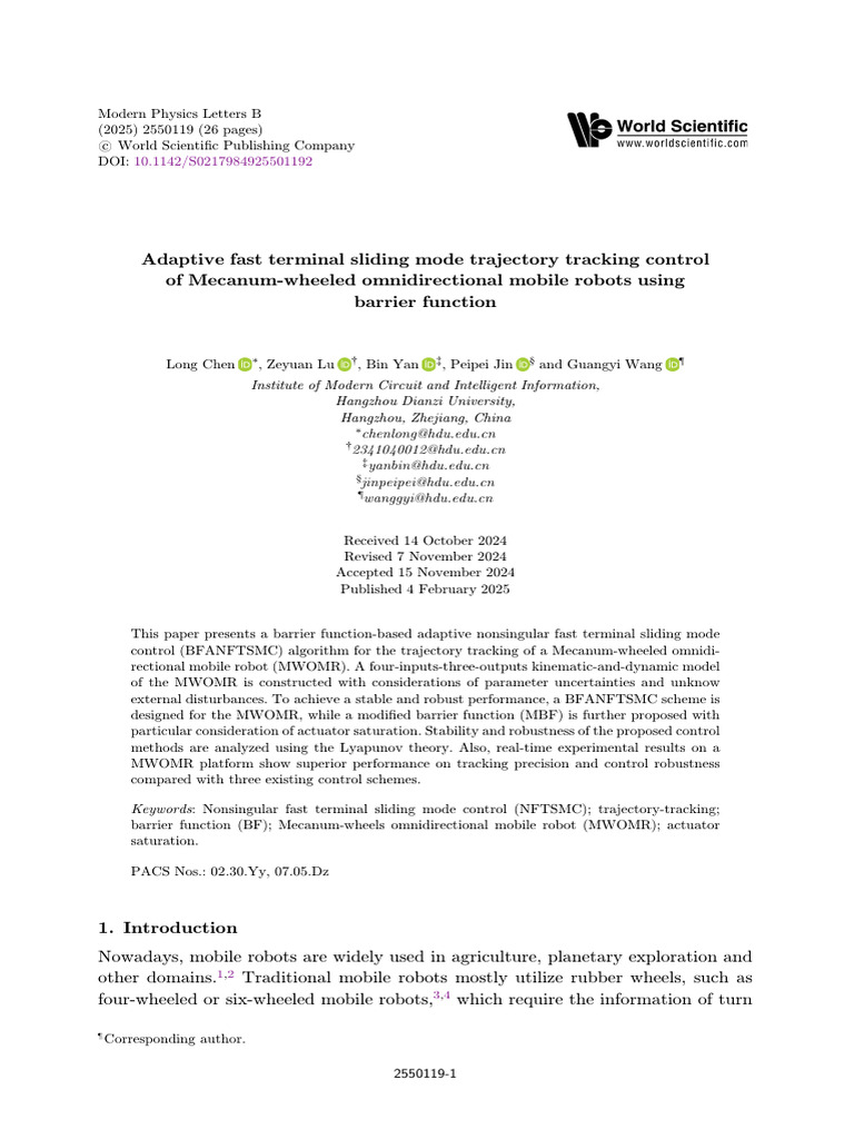 Chen Et Al 2025 Adaptive Fast Terminal Sliding Mode Trajectory Tracking Control | PDF | Applied ...