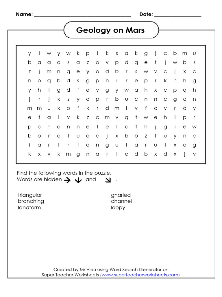 Super_Teacher_Worksheets_Geology_on_Mars | PDF | Word Search | Puzzles