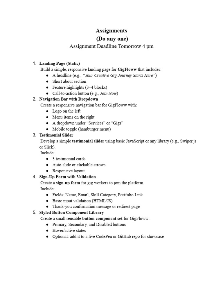 GigFloww - Internship Assignments | PDF