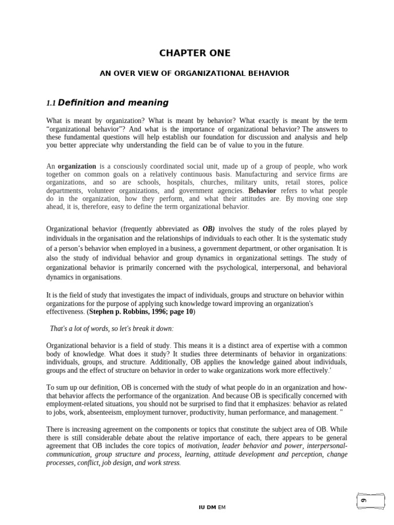 Organizational Behaviour Chapter-1 | PDF | Organizational Behavior | Motivation