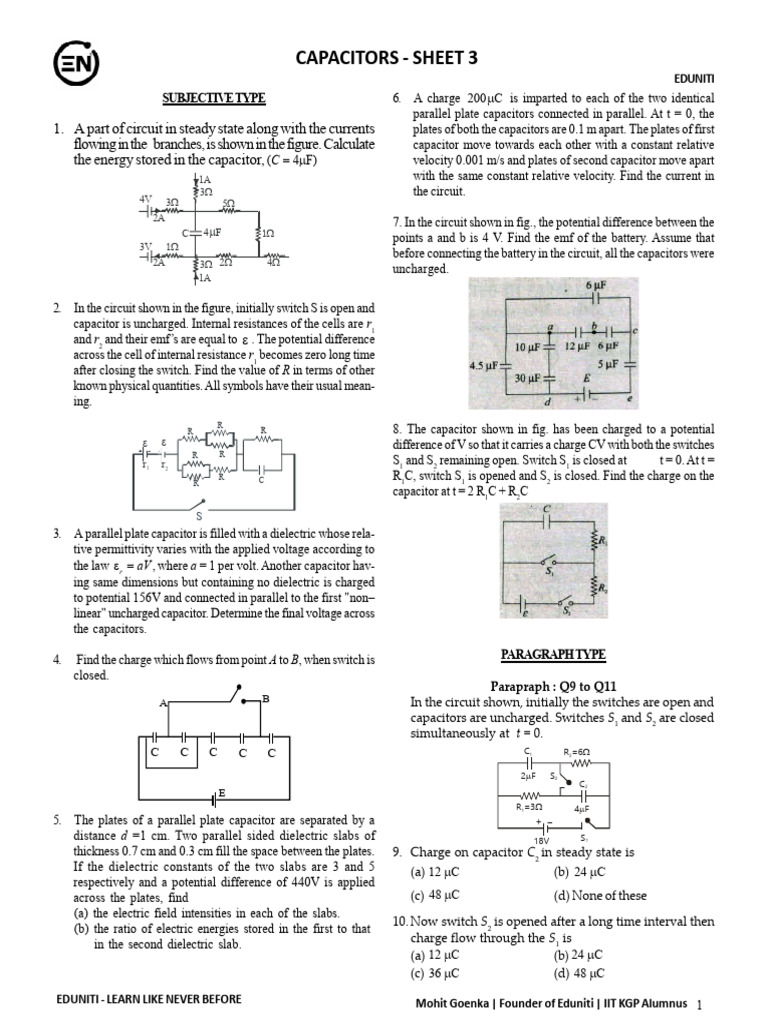 24 Sheet 3 Question PDF Ananth Garg | PDF | Capacitor | Voltage