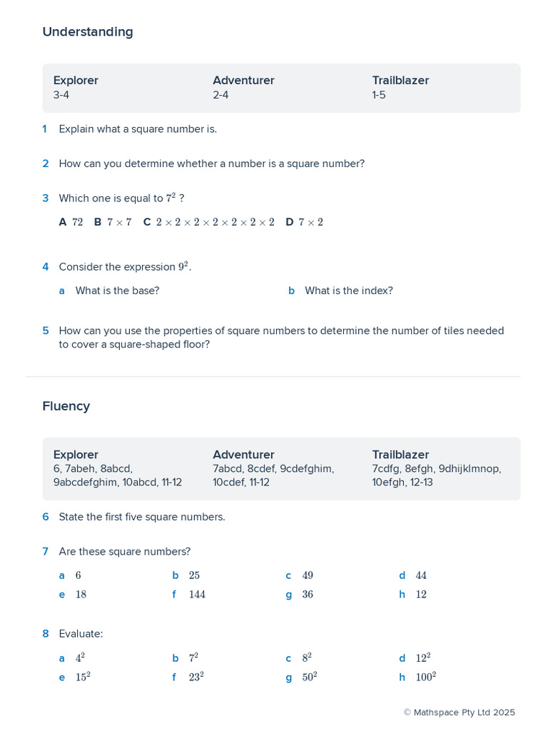 2.01 Square Numbers - Worksheet | PDF | Numbers | Discrete Mathematics