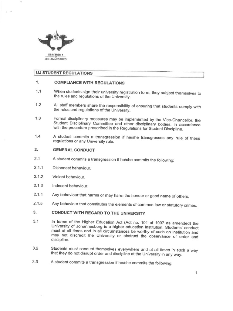 UJ Student Regulations | PDF