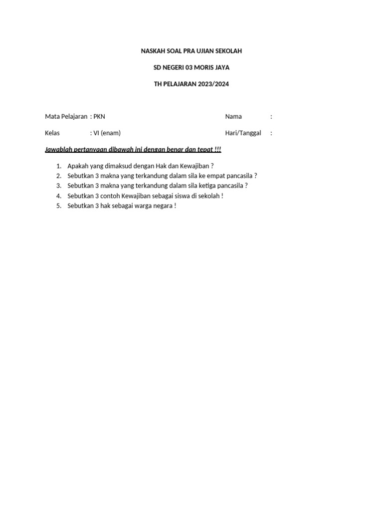 Naskah Soal Pra Ujian Sekolah | PDF