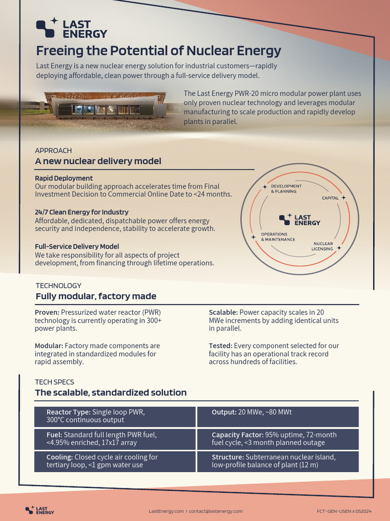 Last Energy, Data Sheet-Small Nuclear Reactor | PDF