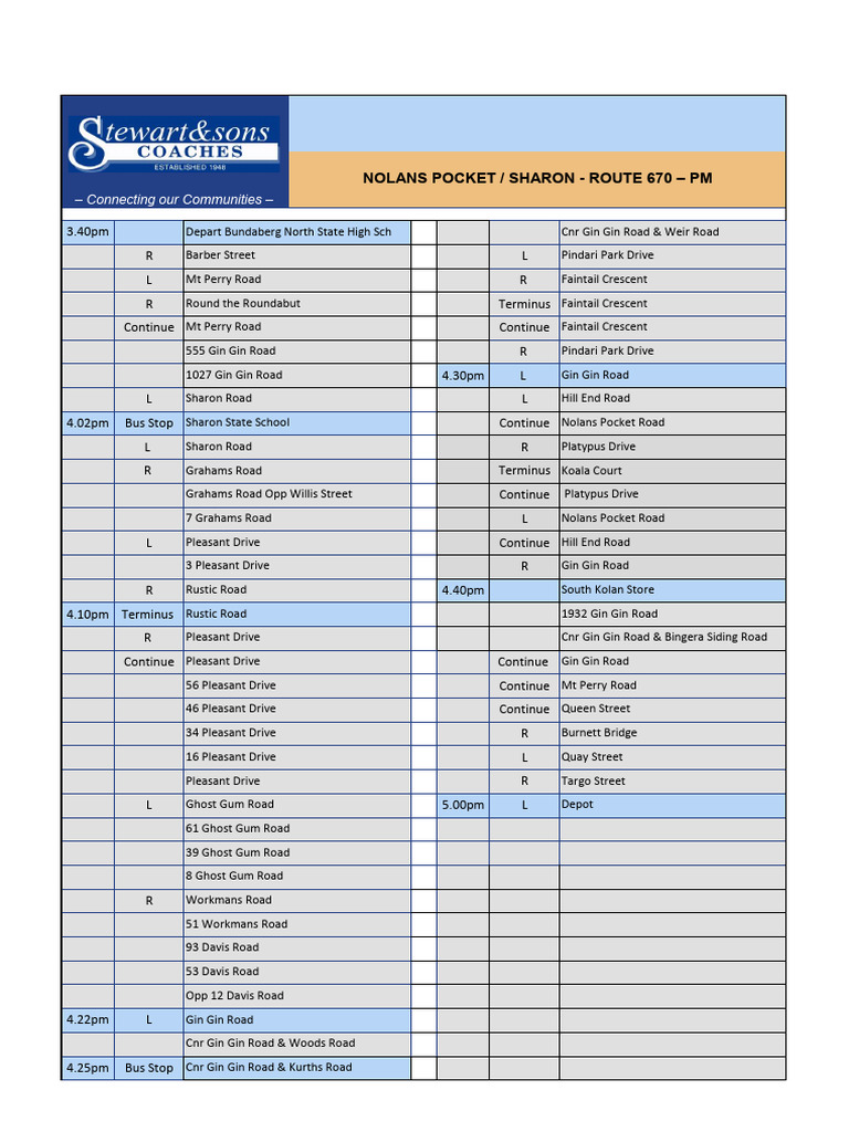 Route 670 PM Bus Schedule and Stops | PDF