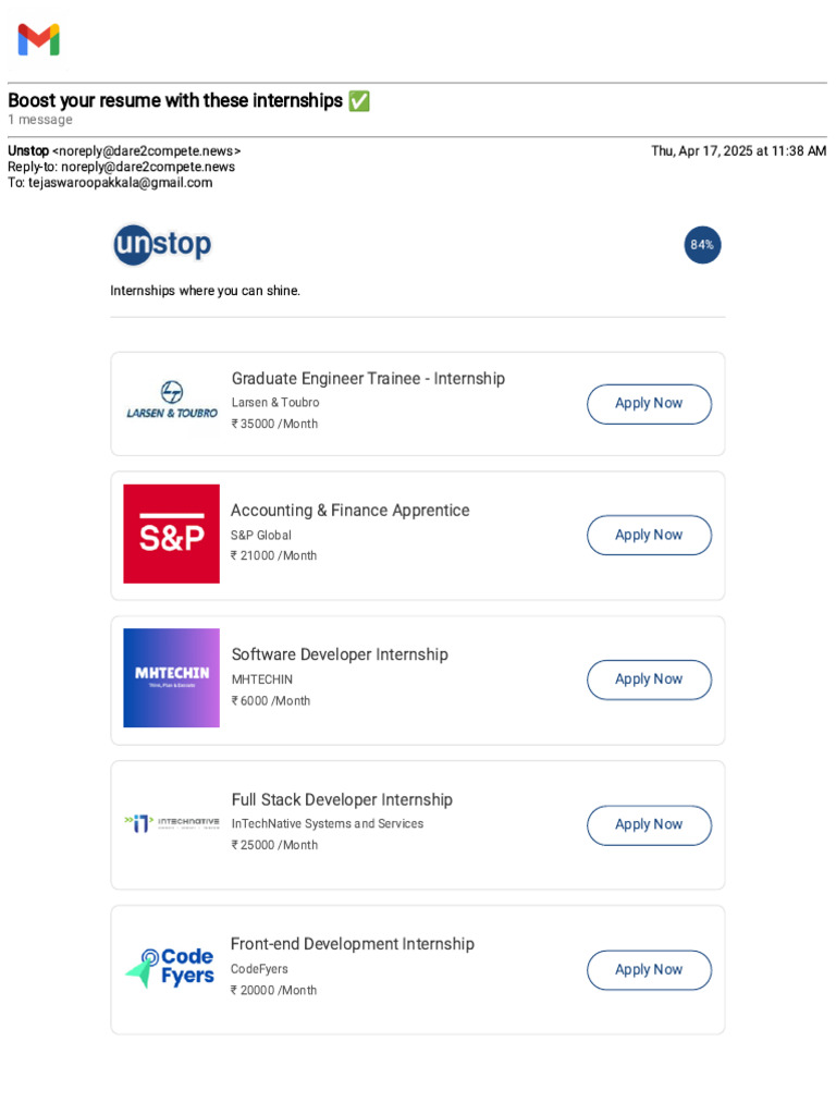 Gmail - Boost Your Resume With These Internships | PDF | Information Technology | Computing