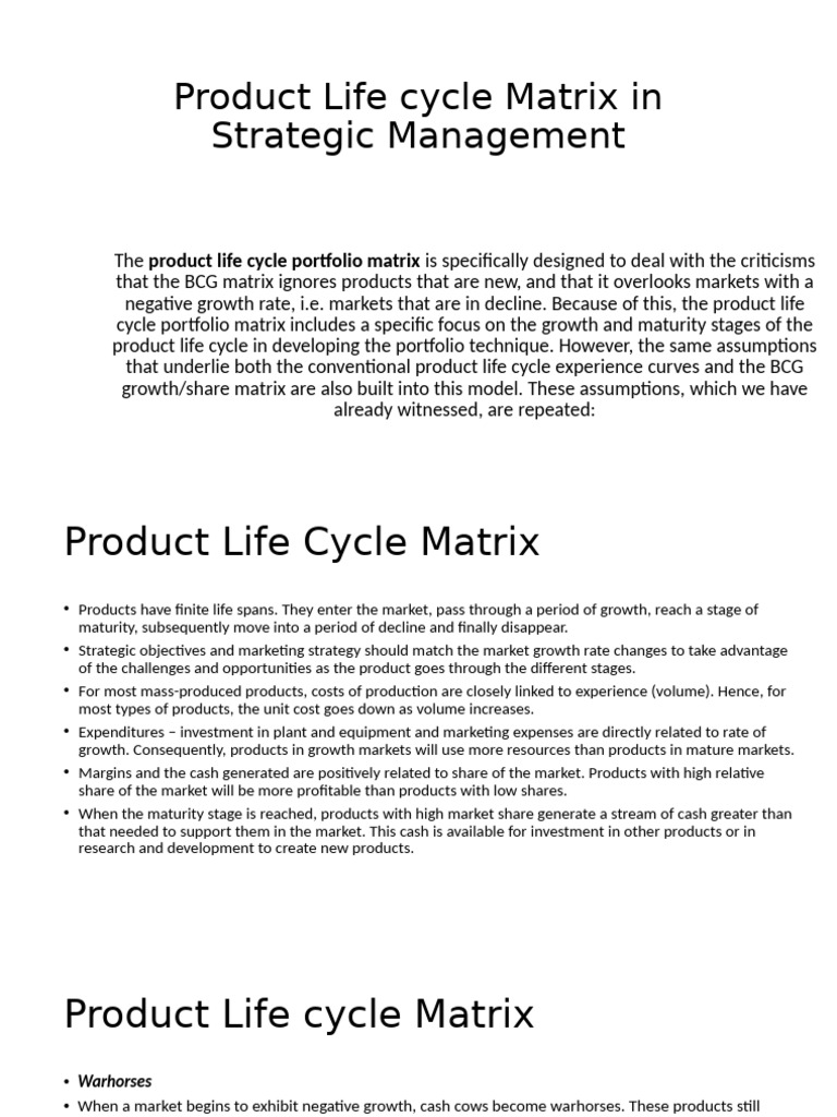 Product Life cycle Matrix in Strategic Management | PDF | Strategic ...