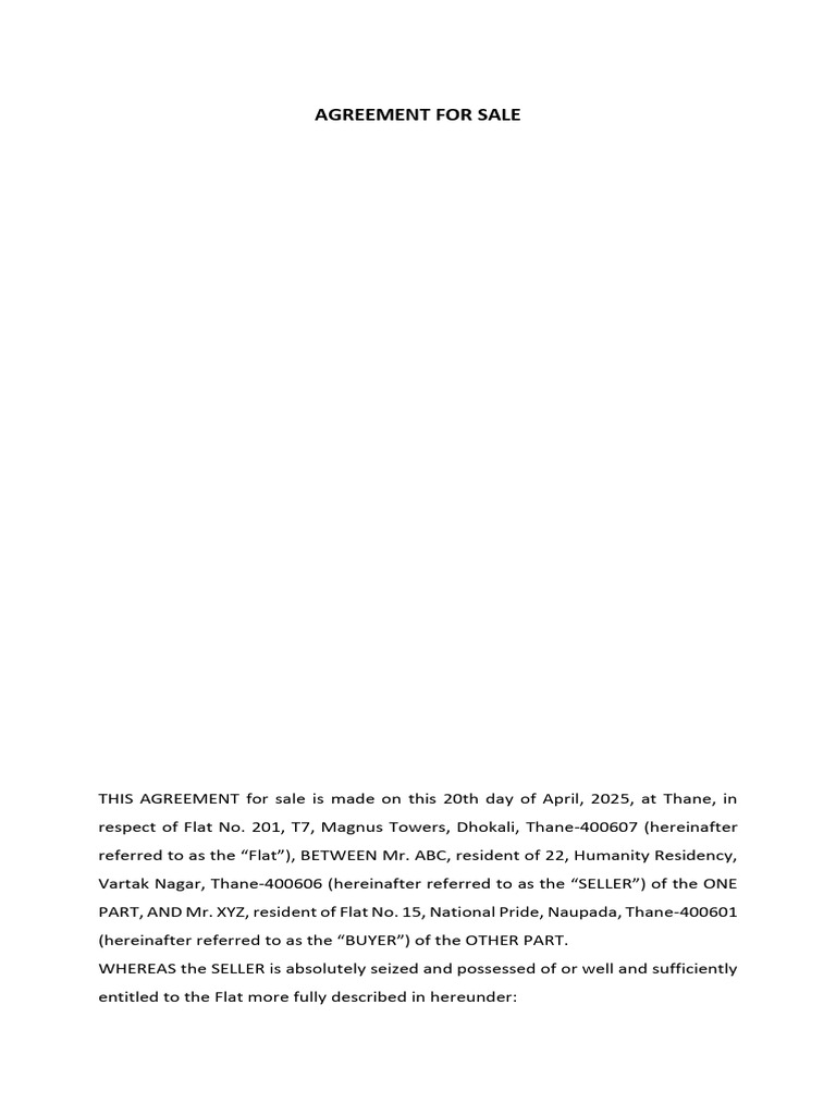 Thane Flat Sale Agreement 2025 | PDF | Conveyancing | Private Law