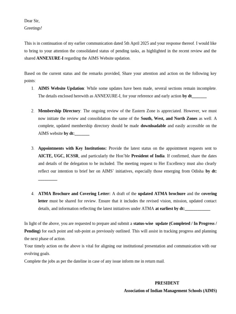 Letter On Pending Actions - Website Update | PDF