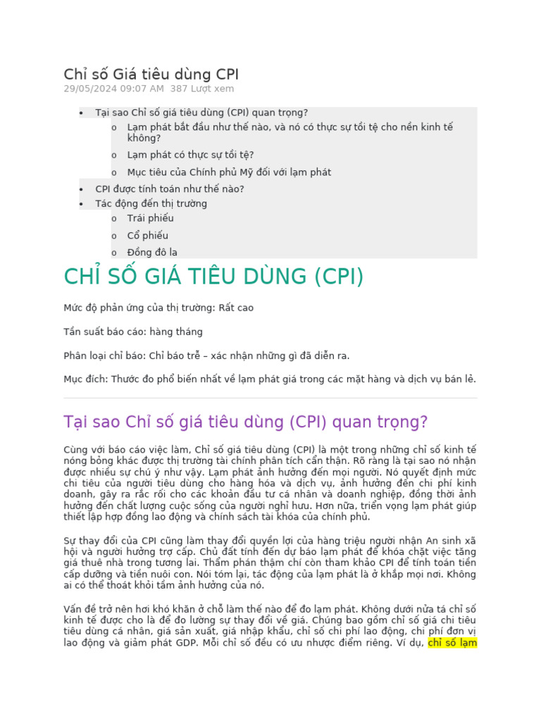 Chỉ Số Giá Tiêu Dùng CPI | PDF