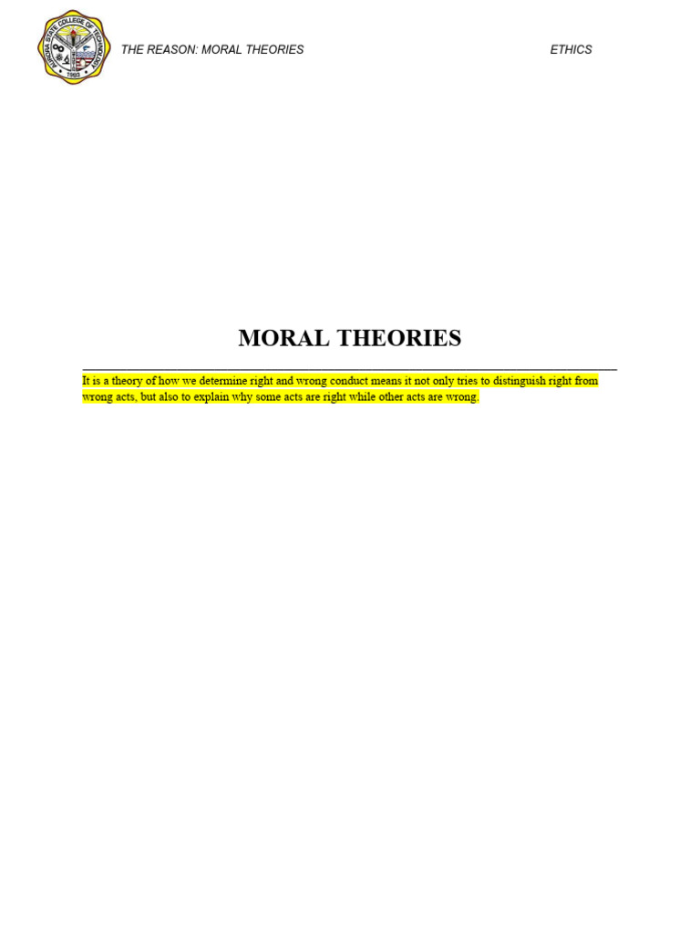 Reviewer Moral Theories Midterms | PDF | Utilitarianism | Virtue
