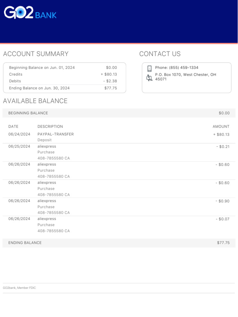 Go2 Bank Statement 2024-06 | PDF | Banks | Financial Services