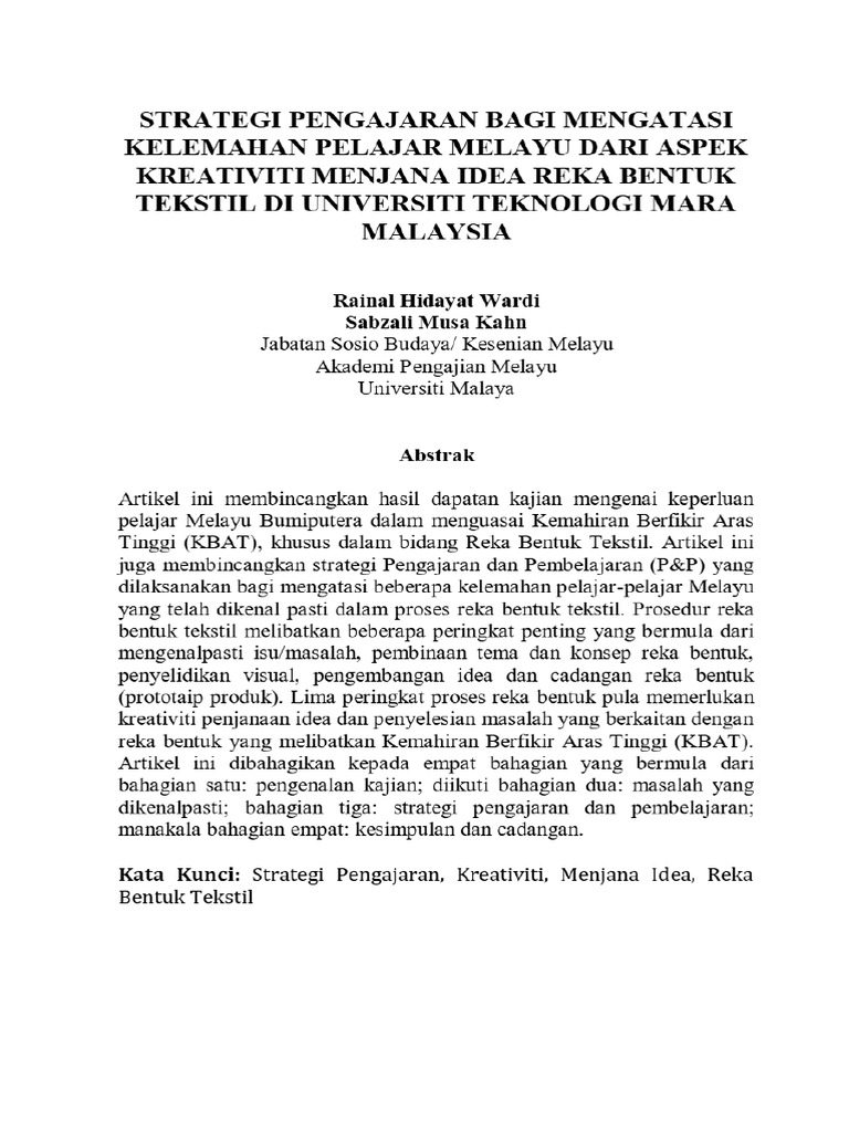 View of Strategi Pengajaran Bagi Mengatasi Kelemahan Pelajar Melayu ...