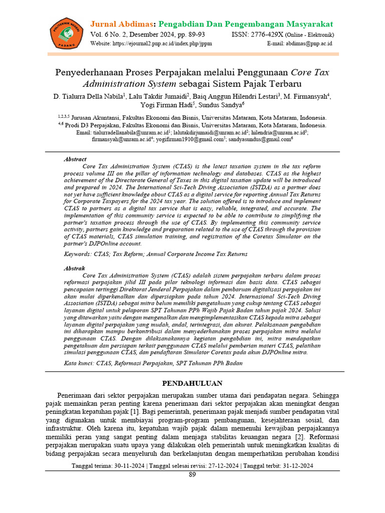 Penyederhanaan Proses Perpajakan melalui Penggunaan Core Tax Administration System sebagai ...