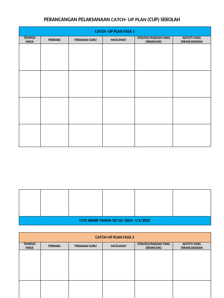 Catch Up Plan (Kosong) | PDF