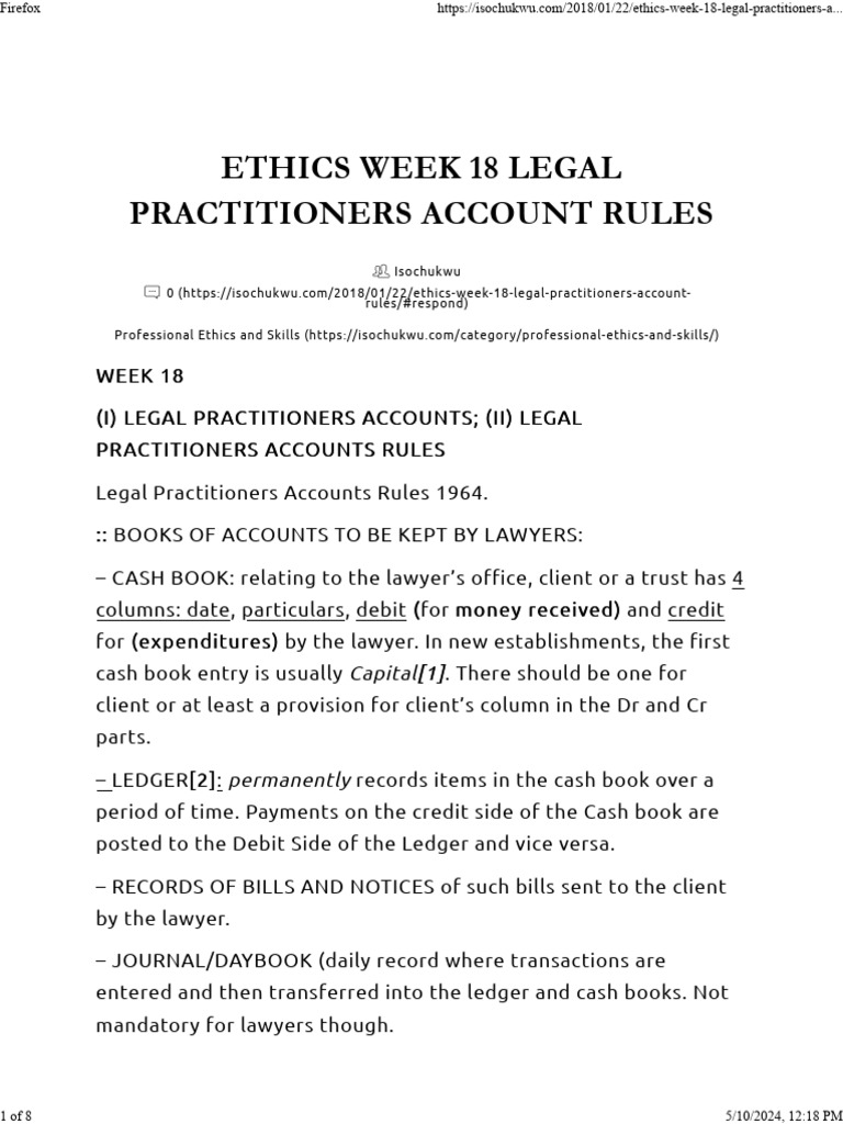 Legal Practitioners Account Rules 1964 | PDF | Debits And Credits ...