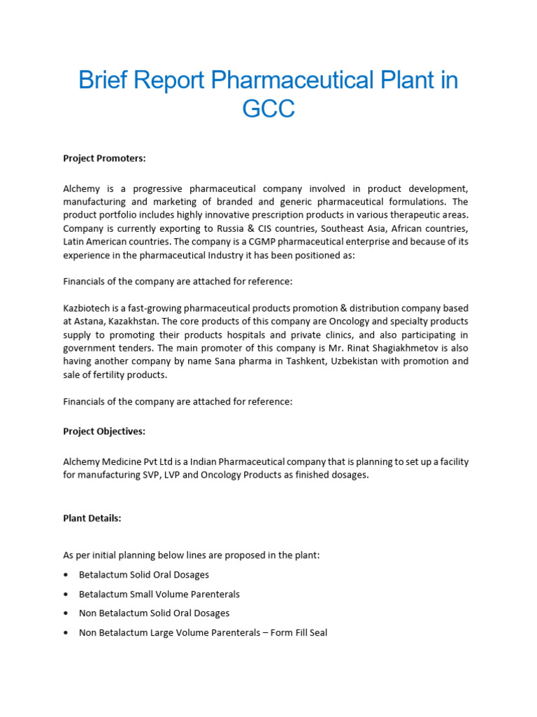 Report - Pharmaceutical Plant in GCC | PDF | Pharmaceutical Industry