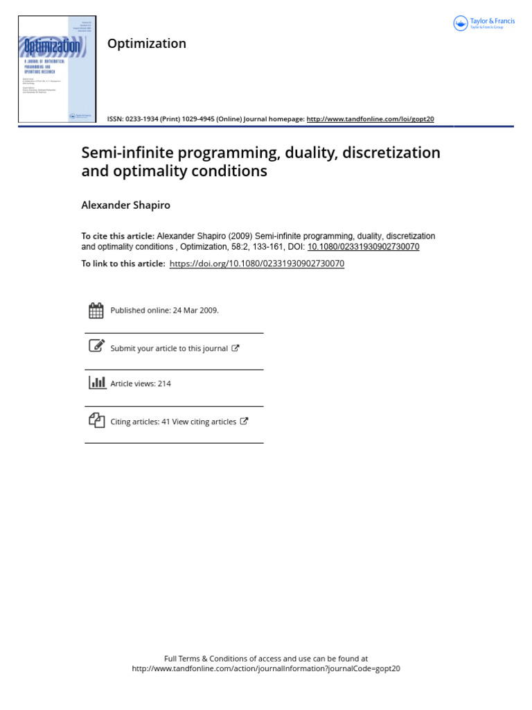 Semi Infinite Programming Duality Discretization and Optimality Conditions | PDF | Measure ...