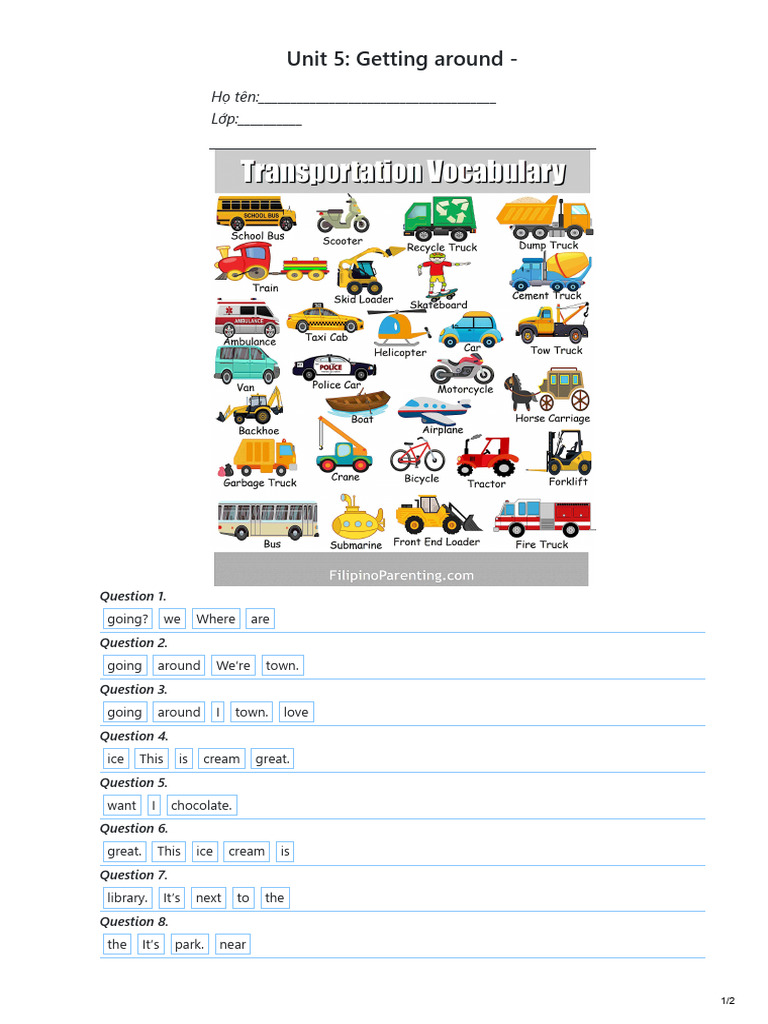 Unit 5: Getting Around Worksheet | PDF
