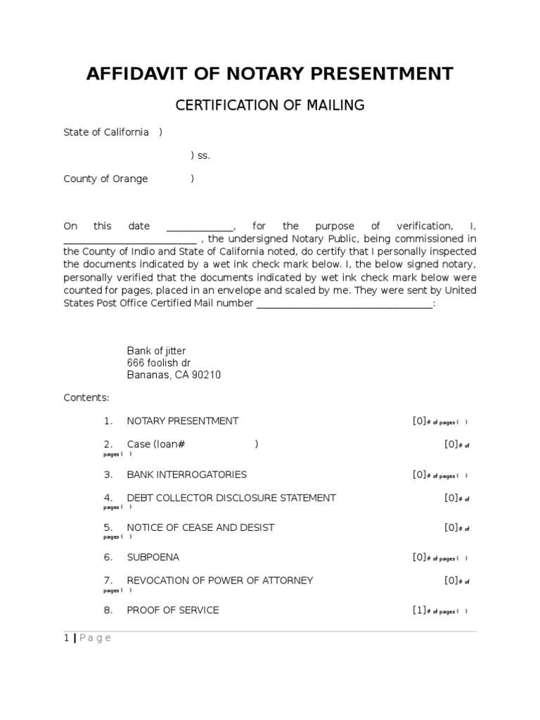 Blank-Affidavit of Notary Presentment Proof of Ser | PDF