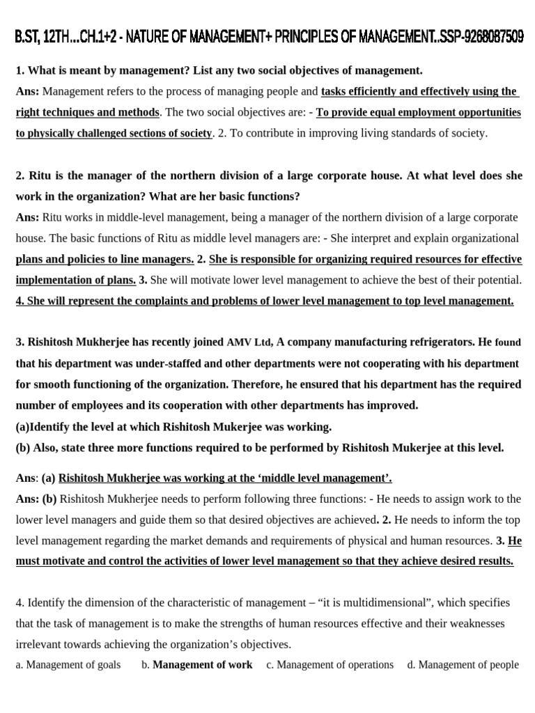 B.ST, 12TH CH.1 - Management | PDF | Human Resources | Business Economics