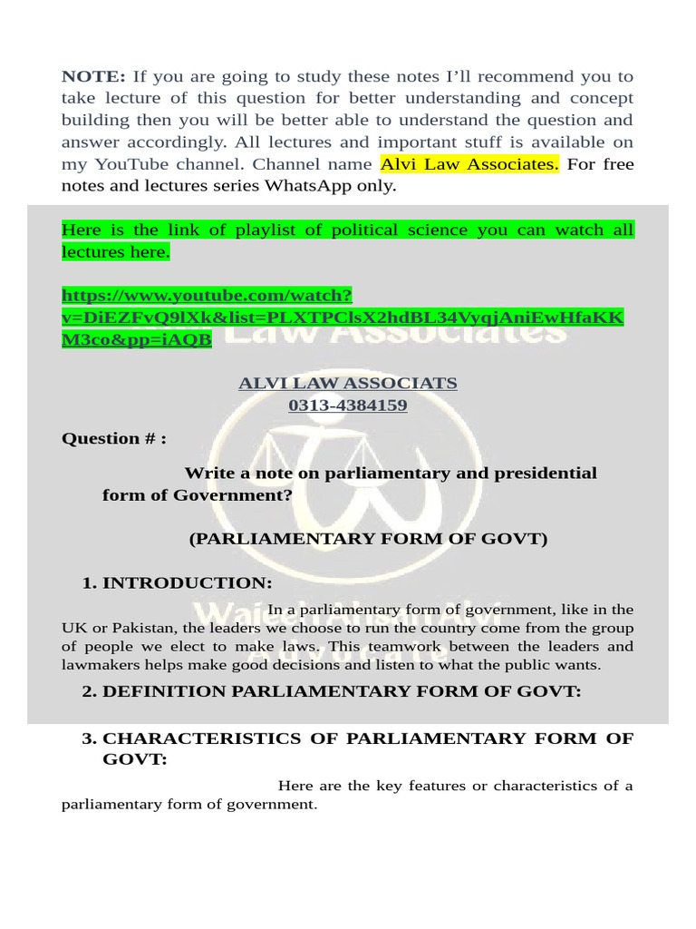 Parliamentary vs. Presidential Government | PDF | World Politics ...