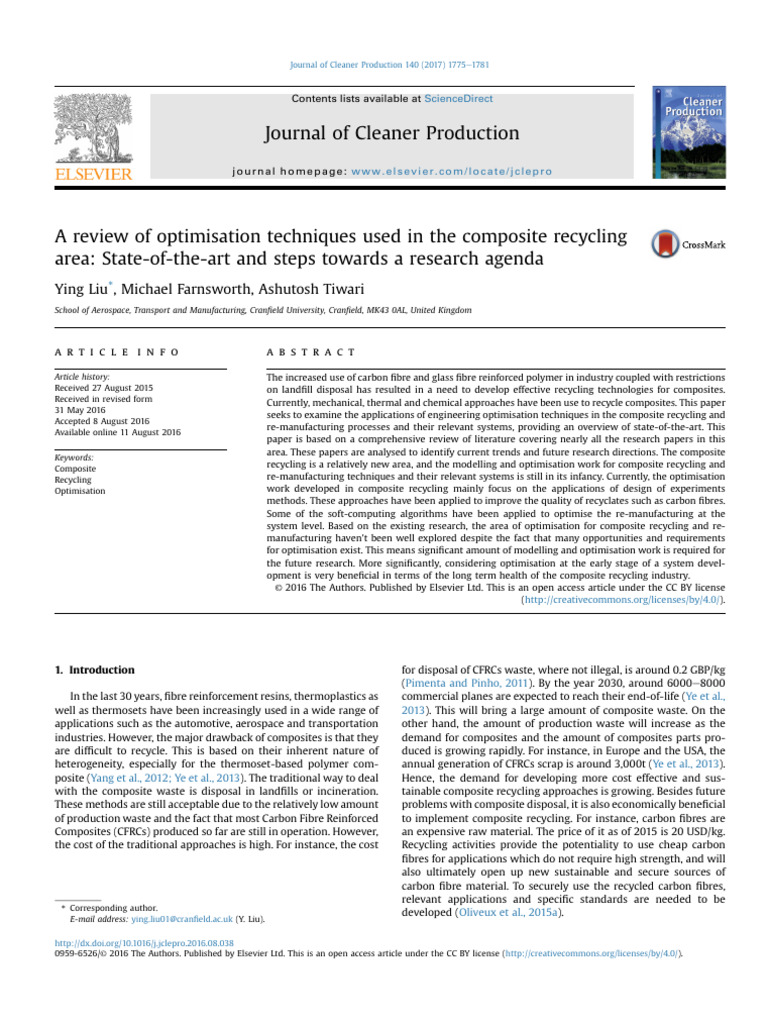 A Review of Optimisation Techniques Used in The Composite - 2017 - Journal of CL | PDF ...