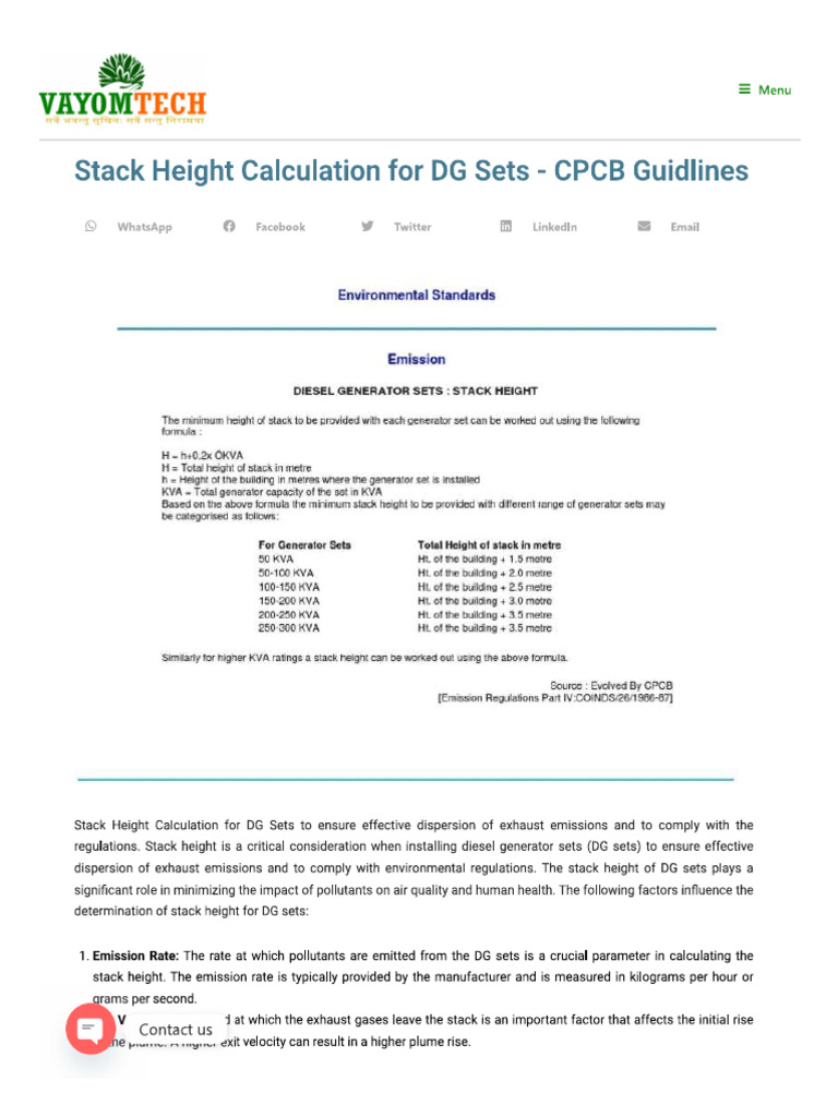 DG Exhaust Stack CPCB Guideline | PDF