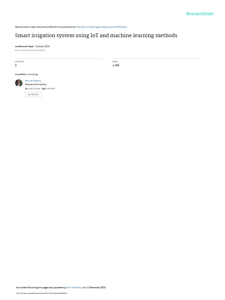 Smart Irrigation System Using IoT and Machine Learning Methods-1 | PDF | Internet Of Things ...