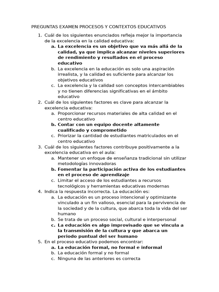 Preguntas Examen Procesos y Contextos Educativos | PDF | Enseñando | Cognición