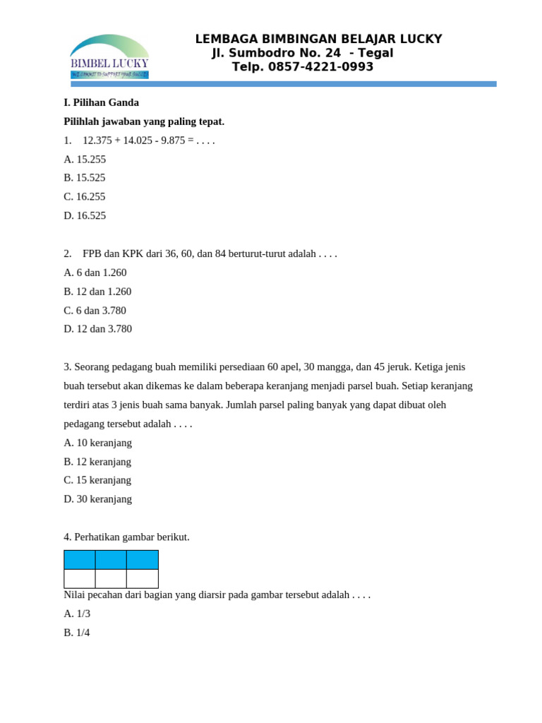 Soal ASAJ Matematika Kelas 6 2025 | PDF